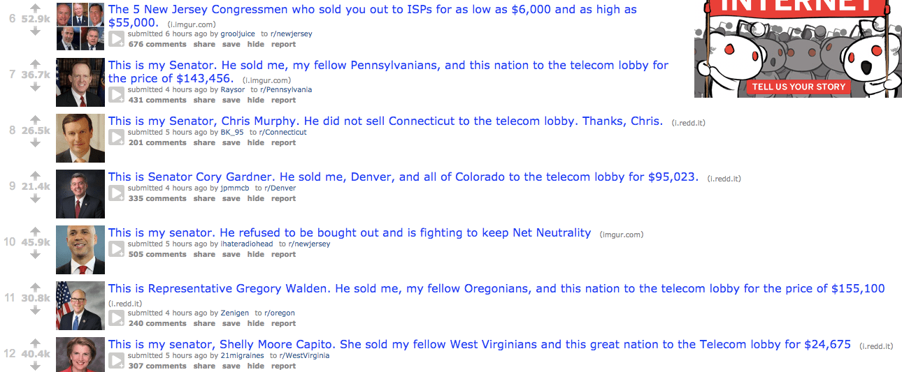 Front Page of Reddit Showcases Who Sold Out Net Neutrality | The Mary Sue